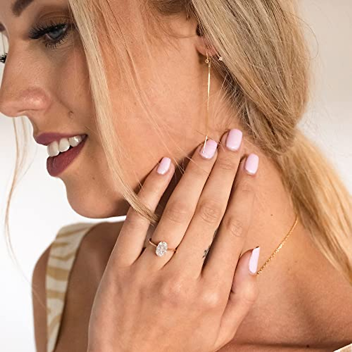 espere 1.5 Carat Moissanite Oval Cut Forever Classic Engagement Ring Solid Gold Plain Ring Band 14K Rose Gold Bridal Ring Stackable Brilliant Ring (4.5)