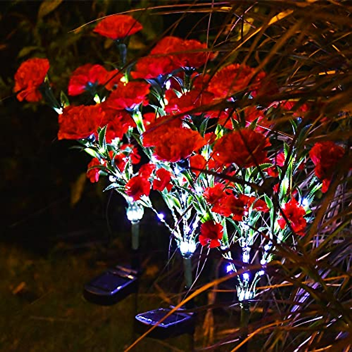 BeHiller Carnations Solar Flower Light Outdoor Decor,42Red Flowers Gifts for Grandma,Birthday,Mom Gifts Garden Pathway Lights,Unique Gifts Solar Decorative Lights for Patio,Grave Cemetery Yard-2Pack