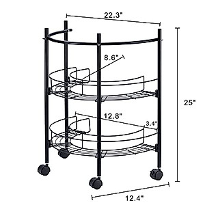 L&H Unico Pedestal Under the Sink Rack with 2 Storage Shelves Metal Bathroom Organizer with Wheels and Towel Holder, Black