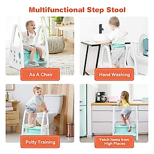 Costzon Kids Step Stool, Toddler Step Ladder for Toilet Potty Training, Kitchen Counter, Bathroom, Two Step Learning Tower w/Non-Slip Design, Safety Handles, 110 Lbs Weight Capacity (Blue)