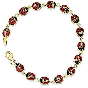 IceCarats 14K Yellow Gold Ladybug Chain Charm Bracelet