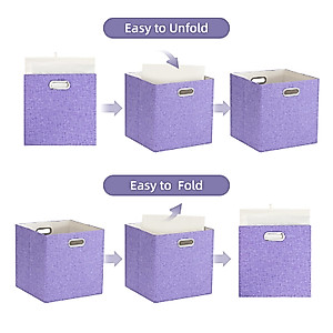 ORGMASTER Foldable Cube Storage Bin Organizing Baskets Cubby Boxes Fabric Storage Cubes Organizer Bins with Handles for Organization Shelf Closet, 13"x13"x13", Pack of 4, Purple