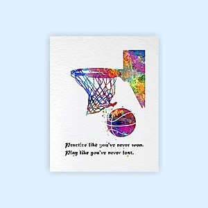 Dignovel Studios 8X10 Unframed Basketball Training Practice Like You've Never Won Quotes Watercolor Art Print Inspirational Wall Art Housewarming Office Home Decor DN555
