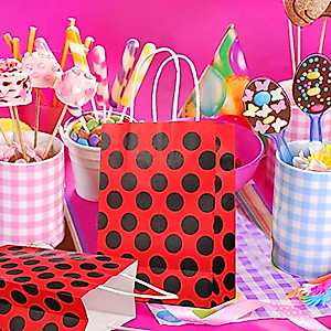 20 Pieces Ladybug Birthday Party Favor Bags Ladybug Red Black Polka Dot Kraft Paper gift Bags Ladybug Party Supplies for Ladybug Theme Party Wedding Birthday Party Christmas Baby Shower Decorations