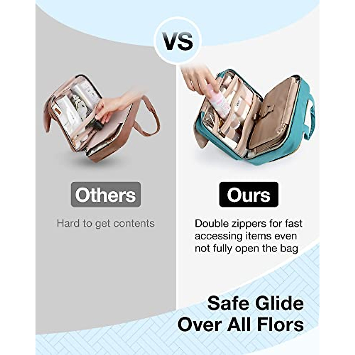 BAGSMART Toiletry Bag Hanging Travel Makeup Organizer with TSA Approved Transparent Cosmetic Bag Makeup Bag for Full Sized Toiletries (Blue, Large)