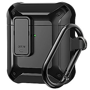 Olytop Airpods Case Cover Men with Lock, Armor Rugged Cool AirPod 2nd 1st Generation Protective Case Boys Shockproof Skin iPods Cover with Keychain for Apple Airpods 2/1 Gen Cases - Black