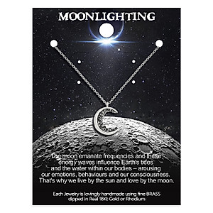 Lauren-Spencer Crescent Moon Necklace for Women Silver Gold Plated Black Crystal Moon Necklaces Dainty Moon Pendant Necklace Charm Moon Jewelry Birthday Gifts for Women Girls, Brass, Cubic Zirconia