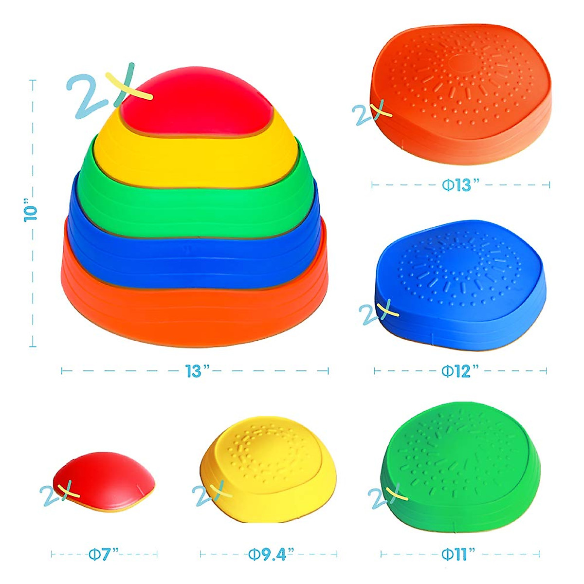 OMNISAFE Balance Stepping Stones for Kids, Non-Slip Textured Surface and Rubber Edges, Indoor & Outdoor Obstacle Course Toy, Exercise Coordination & Strength