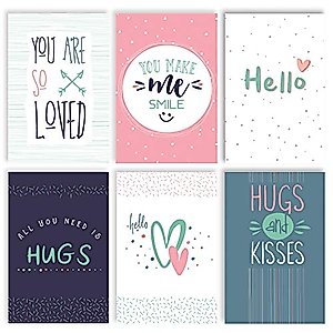 Thinking of You Hello Greeting Cards, Friendship Cards, 100-Pack, 4 x 6 inch, 6 Fun Modern Cover Designs, Blank Inside, by Better Office Products, Encouragement Appreciation Note Cards, with Envelopes