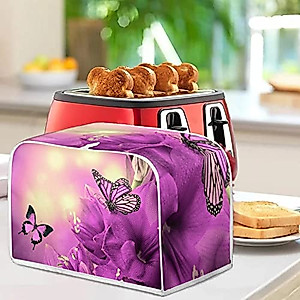 Yzaoxia Butterfly Print Toaster Dust Cover 4 Slice Microwave Toaster Oven Cover for Kitchen Appliance Dust Cover Bread Toaster Oven Cloth Cover Fingerprint Protection Purple