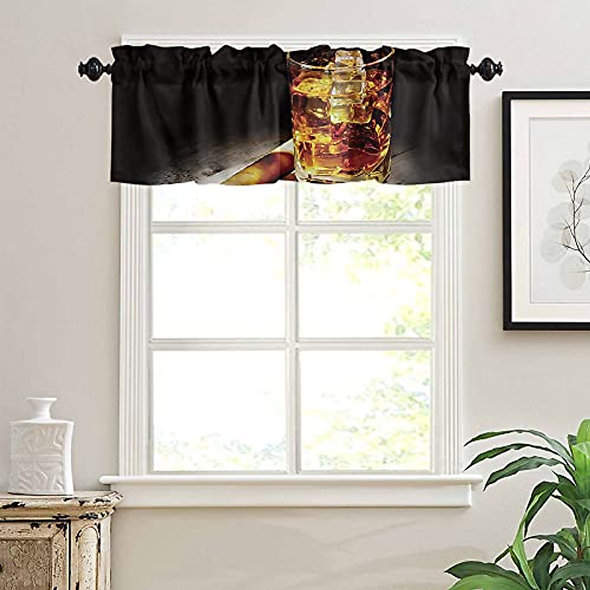 Window Treatment Valances Cigar Wine Whisky Liquor Still Life Pictures Design Rod Pocket Curtain Valance for Kitchen, Bathroom, Living Room, Bedroom 54" W x 18" L