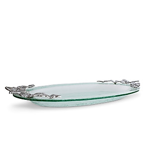 Arthur Court Metal Butterfly Handle Glass Food Serving Party Platter 20 inch x 11.5 inch