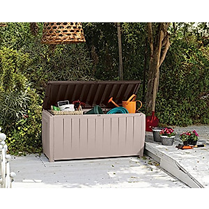 Keter Novel Outdoor Plastic Storage Box Garden Furniture, Beige and Brown, 124 x 55 x 62.5 cm