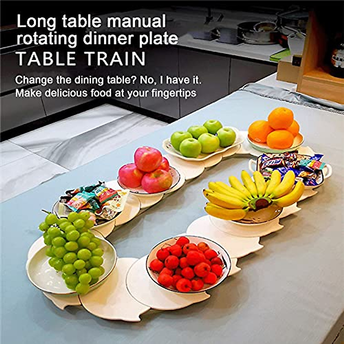 WMQ Household Long Table Rotating Manual Dining Table, Turntable Oval Dining Table, Turntable Adjustable Length Turntable