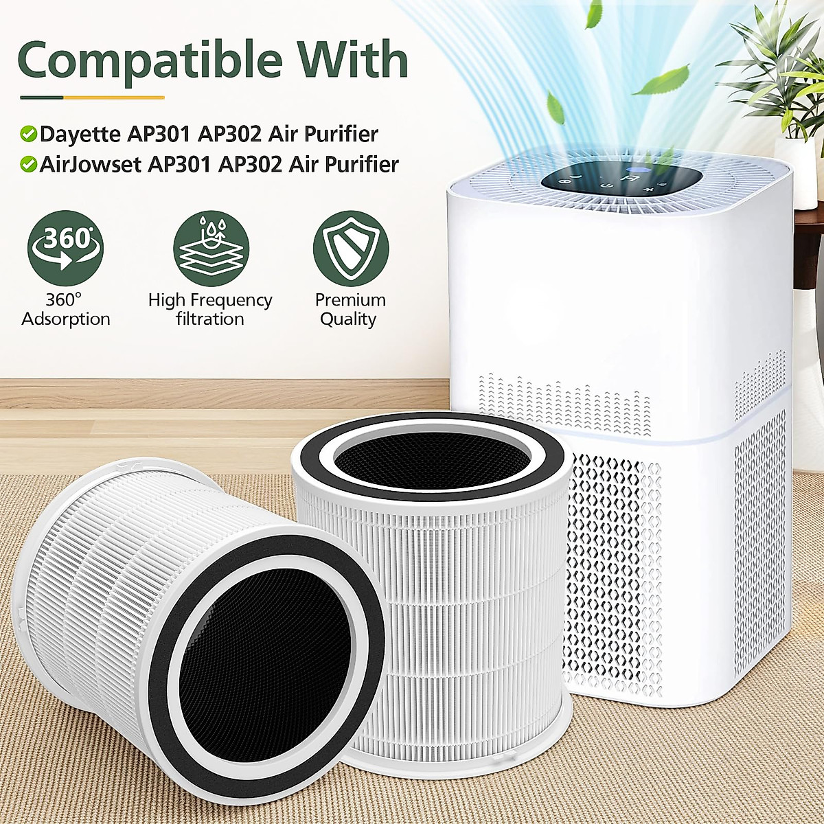 AP301 AP302 HEPA filter Replacement, Compatible with Dayette AP301 AP302 Air Purifier, for JOWSET AP301 AP302 Air Cleaner Purifier, H13 True HEPA, Original filter