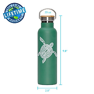 Tree Tribe Green Turtle Water Bottle - Eco Friendly Stainless Steel, Indestructible, BPA Free, 100% Leak Proof, Double Wall Insulated for Hot and Cold, Wide Mouth - 20 oz