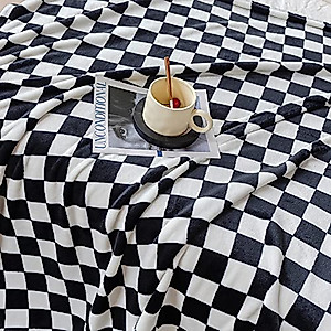 LIPOR Throw Blankets Flannel Blanket Checkerboard Grid Pattern Ultra Soft Fuzzy Checkered Throw Blankets Warm Home Decorative Luxury Blanket for Bed Couch Sofa All Seasons (Black, 51"x60")