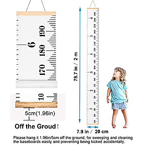 SUJAYU Growth Chart for Kids, Canvas Height Chart Ruler Removable Wood Hanging Wall Ruler Measurement Chart for Home Decoration (White)
