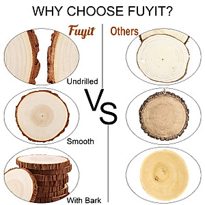 Fuyit Unfinished Wood Slices for Centerpieces, 8Pcs 5.1-5.5 Inch Natural Wooden Round Discs with Bark for Rustic DIY Crafts, Table Base, Wedding Decoration