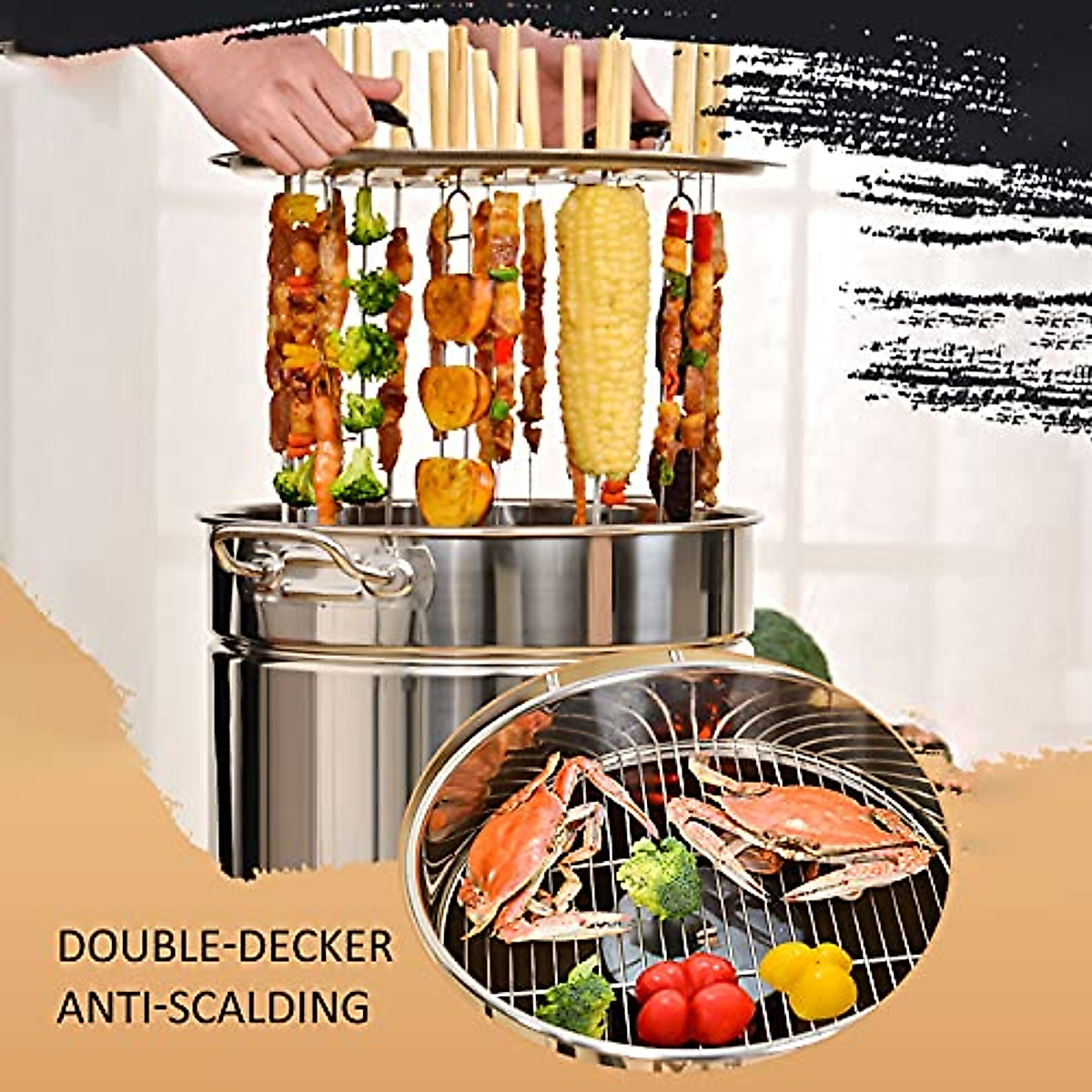 AIZYR Stainless Steel Charcoal Grill - Portable Smokeless Grill with BBQ Accessories Kit for Outdoor Cooking Camping Picnics,40 * 40cm