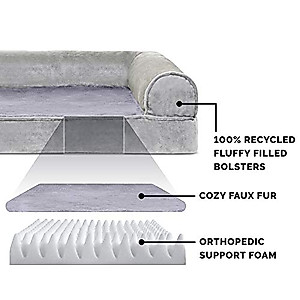 Furhaven XL Orthopedic Dog Bed Faux Fur & Velvet Sofa-Style w/ Removable Washable Cover - Smoke Gray, Jumbo (X-Large)
