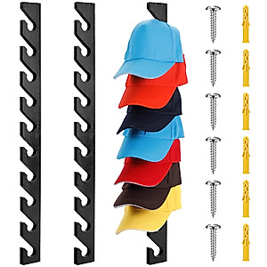 BBTO 3 Pack Wooden Hat Rack for Baseball Cap Wall Mount Hat Racks Vertical Hat Baseball Cap Display Holder with 10 Hooks Hat Organizer Wood Cap Hanger for Door Entry Room Bedroom(Gray)