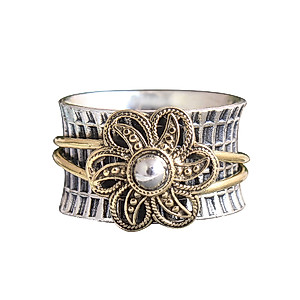 Silver Flower Spinner Ring, Floral Flower Ring, Silver Band, Fidget Ring, Stress Ring (6)