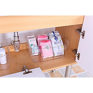 YBM HOME Storage Bins - Open Plastic Organizers and Storage Basket for Kitchen Pantry Organization, Under Sink Bathroom Storage, Toy Baskets, Food Storage Box Containers (Medium - Clear)