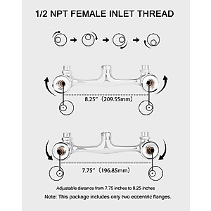Commercial Sink Coupler Replace Commercial Faucet Parts Adjustable 1/2" NPT Female Eccentric Flange Inlet Brass fit 8" Center Wall Mount Faucets (2 Pcs)