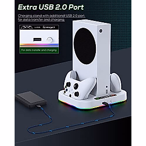 Cooling Fan Stand & RGB Light Strip for Xbox Series S,Dual Charger Station with 2 X 1400mAH Rechargeable Battery Pack,Charging Dock Accessories for XSS with 15 RGB Light Modes,USB2.0 Port for Sync