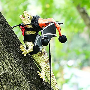 Xuniea 2 Sets Halloween Thanksgiving Bearded Dragon Lizard Leash Harness Hat Set with Halloween Pumpkin Hat, Reptile Harness Leash Black Hat Bowtie Set for Bearded Dragon Lizard Reptile Clothes