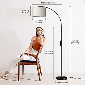 SUNMORY Arc Floor Lamp with Remote,Modern Floor Lamp with Stepless Dimmable Bulb,75″Height Tall Lamp for Living Room with Hanging Drum Shade and Weighted Base.Mid Century Standing Lamp for Bedroom