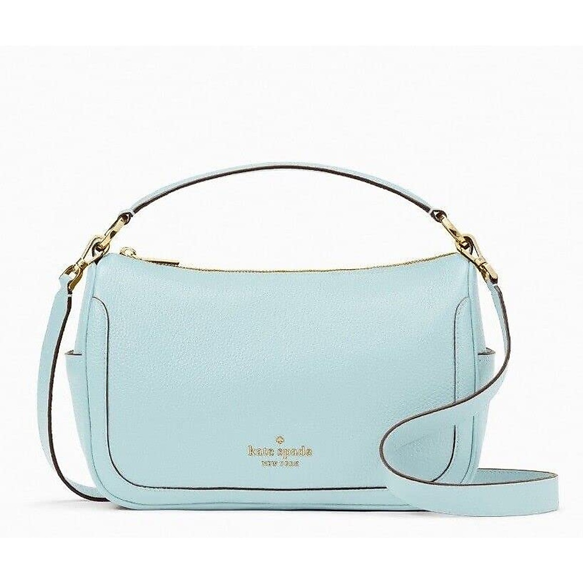 Kate Spade Smoosh Top Zip Satchel Hobo Crossbody Leather Blue Glow