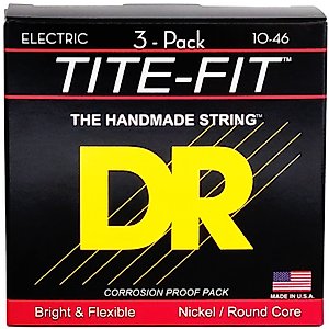 DR Strings Tite-Fit Nickel Plated Electric Guitar Strings, Medium 10-46, 3-Pack (MT-10-3PK)