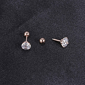 ZS 6 Pairs Shiny Round Cubic Zirconia Surgical Steel Stud Earrings Tragus Helix Conch Piercing Cartilage Sets (6 Pairs.3-8mm Cubic（Rose-gold,Ball Back）)