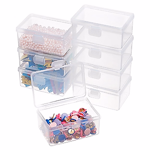 BENECREAT 8Pcs Clear Plastic Box Container Transparent Rectangle Storage Organizer with Lids for Beads, Small Items and Other Craft Projects, 3.2x2.2x1.4"