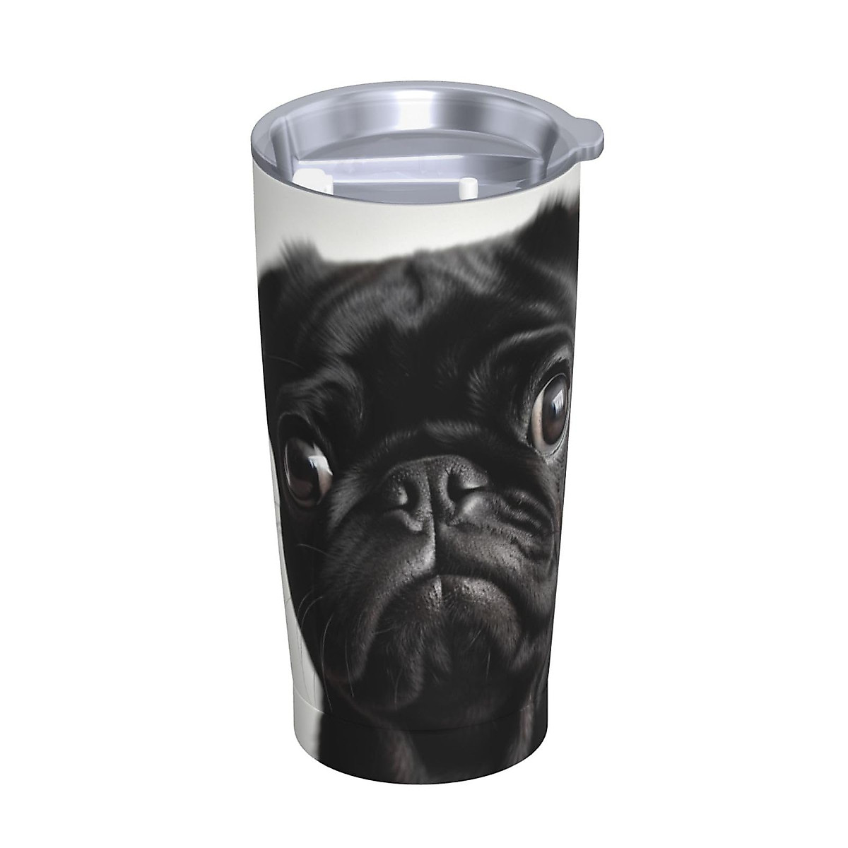 Cute Black Pug Dog print 20 oz Stainless Steel Tumbler With Lid And Straw Insulated Coffee Cup Portable Travel Mug For Cold And Hot Drinks