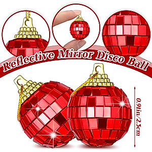 BBTO 24 Pieces Mini Disco Ball Ornaments Disco Ball 70s Party Decor Cake Topper Hanging Reflective Ball Ornament for Party Decor(0.91 Inch,Red, Green)