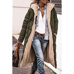 PRETTYGARDEN Women's Warm Winter Coats 2025 Fluffy Fleece Hooded Long Down Jackets Outerwear (Army Green,Large)