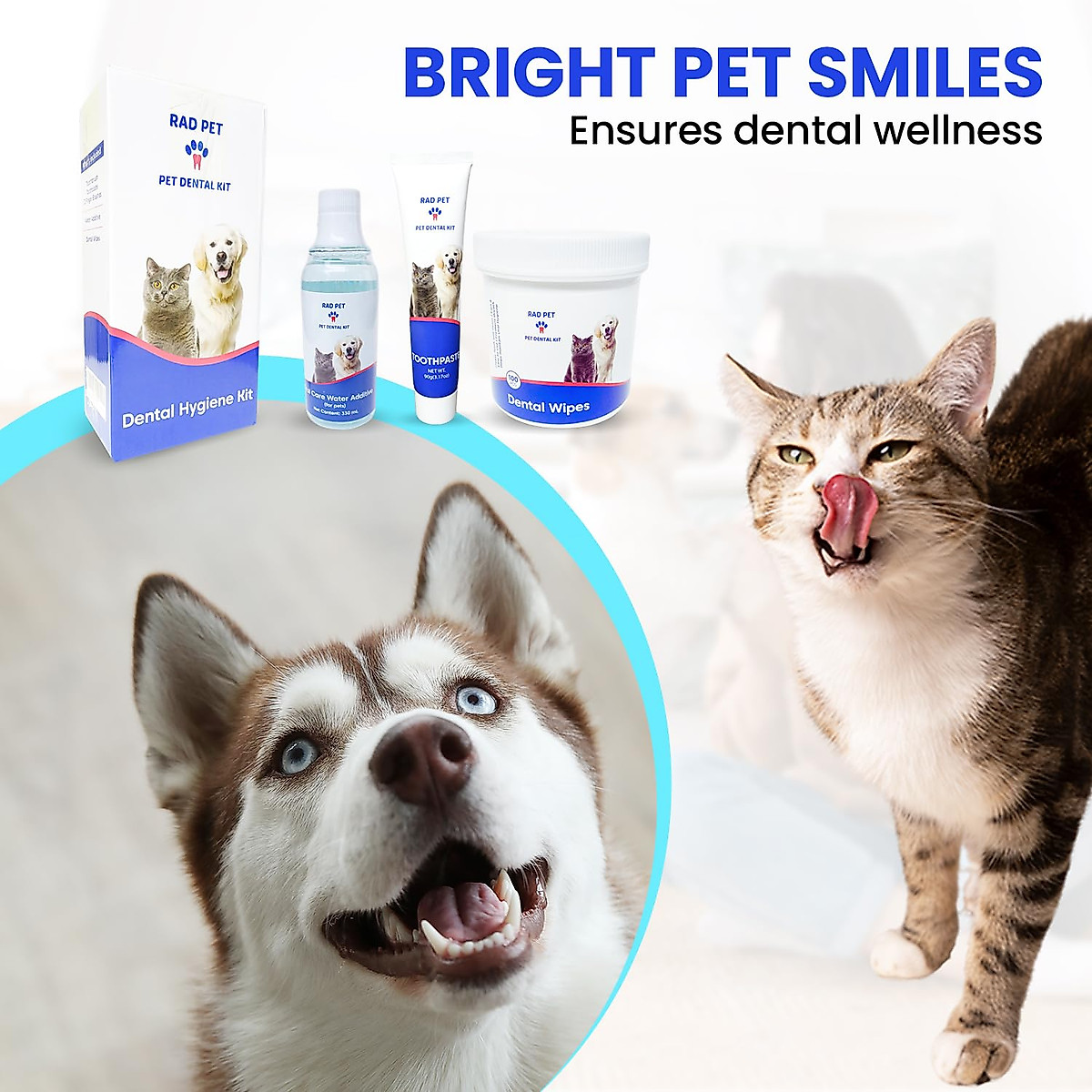 RadPet Advanced Dental Hygiene Kit for Cats & Dogs - Complete Oral Care with Toothbrush, Enzymatic Toothpaste, Dental Wipes, & Water Additive Vet Formulated Pet Toothpaste Kit