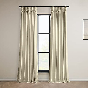 HPD HALF PRICE DRAPES Blackout Solid Thermal Insulated Window Curtain 50 X 84 Signature Plush Velvet Curtains for Bedroom & Living Room (1 Panel), VPYC-SBO161204-84, Angora Beige