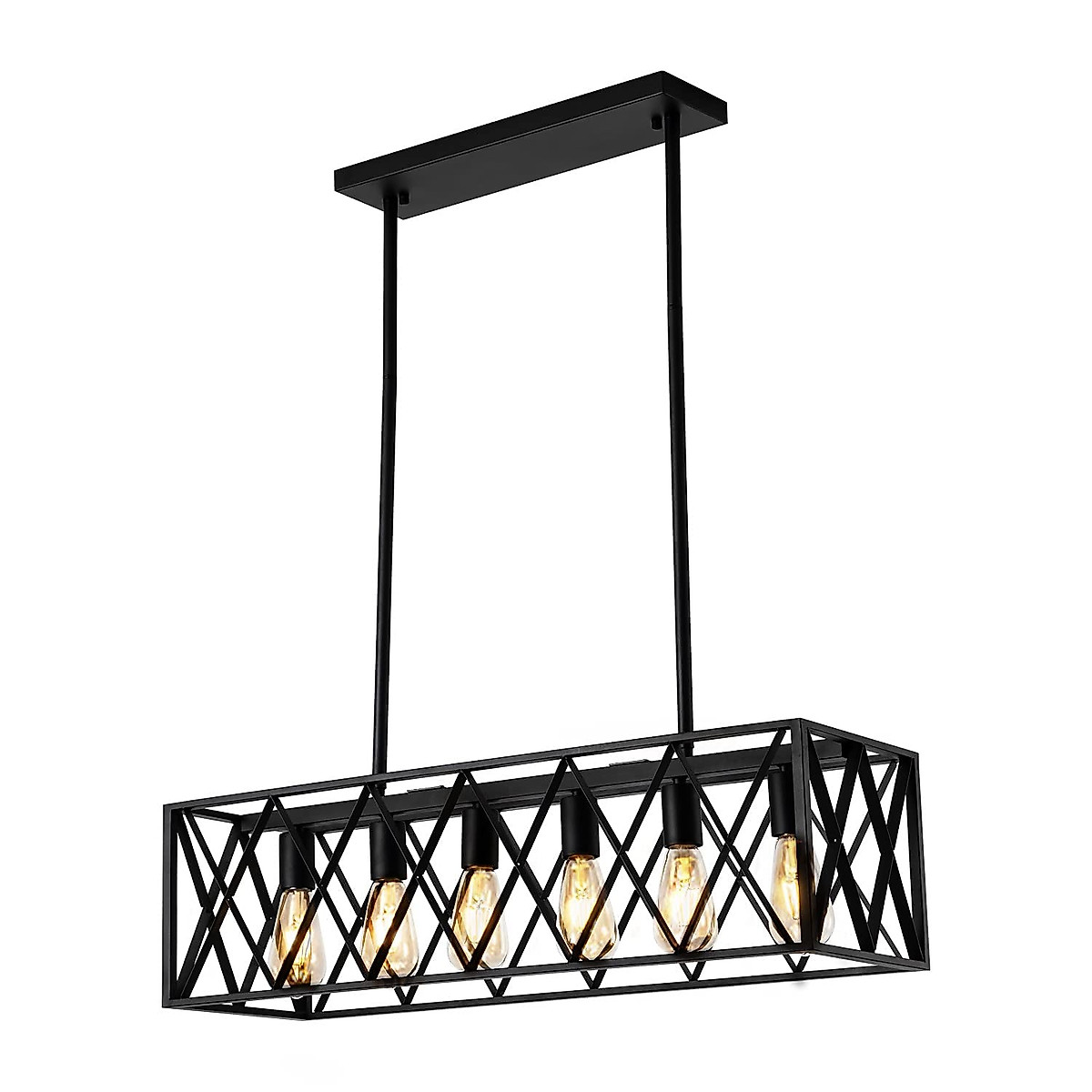 Pretoy Kitchen Island Pendant Lighting 6-Light Black Metal Industrial Bar Chandelier Fixtures Vintage Hanging Farmhouse Rectangle Linear Chandelier for Dining Room Living Room