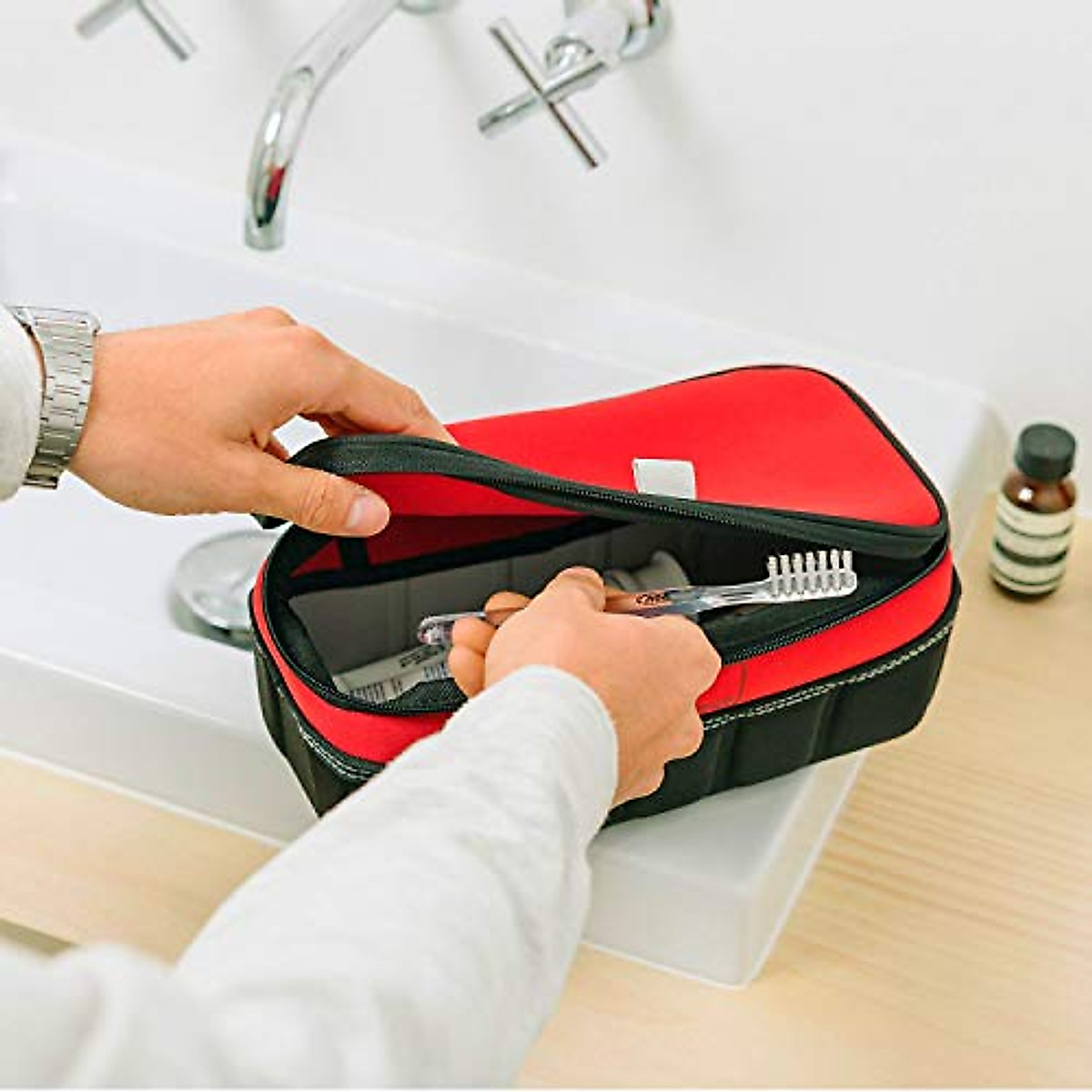 Lewis N. Clark Travelflex Toiletry Kit, Makeup Bag, Shower Caddy + Travel Organizer for Luggage, Carry-on or Suitcase, Classic Side Zip, Charcoal