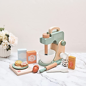 MONT PLEASANT Play Kitchen Accessories, Pretend play food sets for kids kitchen, Wooden Toy Mixer Set, Blender Bake Cookies Playset Cooking Kitchen Accessories Toys for Boys Girls Ages 3+