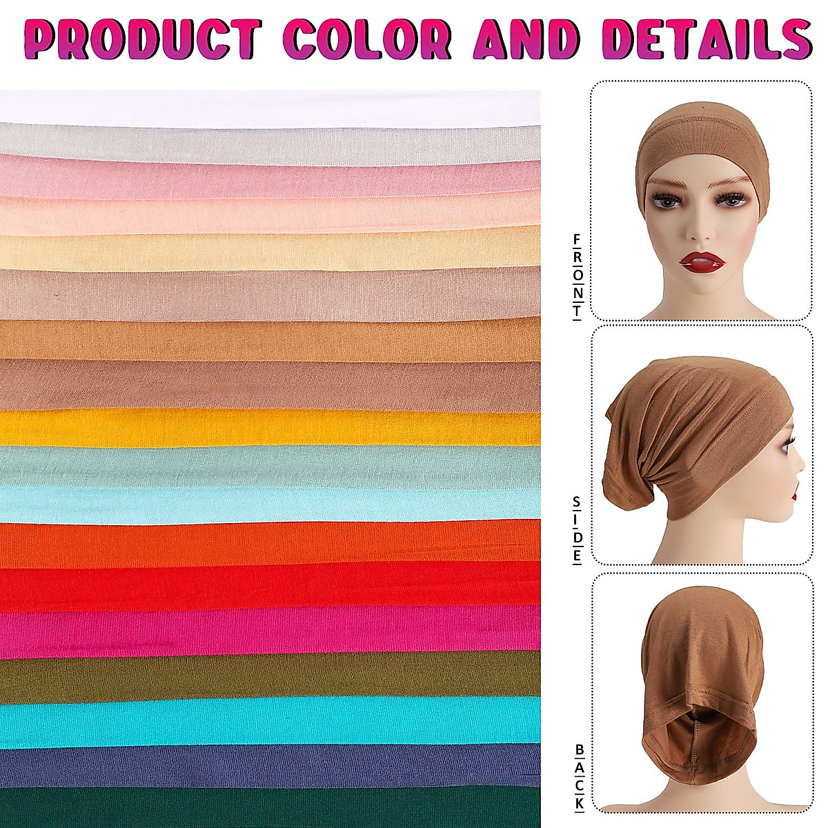 JenPen 18 Pcs Hijab Undercap Scarf Hijab Cap Unisex Dreadlock Cap Turbans Women Stretch Under Caps Solid Color Hijab Cap(Fresh Color)
