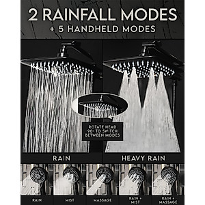 Veken High Pressure Rain Shower Head Combo with Extension Arm- Easy to Install Wide Rainfall Showerhead with 3 Water Spray Modes – Adjustable Dual Showerhead with Anti-Clog Nozzles