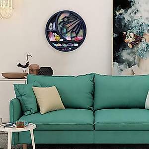 CLKFDCH Wood Crystal Display Shelf, 12 Inch Wooden Crescent Moon Shelf for Crystals Stones, Black Wall Hanging Floating Shelves Home Decor for Essential Oils