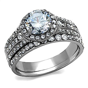 Marimor Jewelry 2.45 Carat Halo Round Cut Zirconia Stainless Steel Wedding Ring Set Women's Size 8