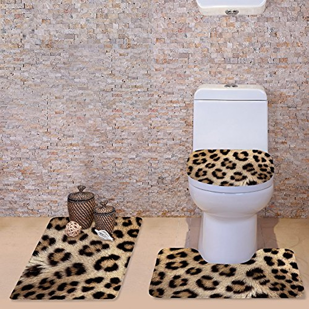 HUGS IDEA Classic Black and White Striped Zebra Bath Mat Set with Rug/Contour/Lid Cover Absorbent Doormat (3 Piece)