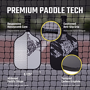 Pickleball Paddles Set of 2 | Lightweight & Powerful | Durable Unibody Construction | Textured Carbon Surface & Honeycomb Core | Pickleball Set Includes 4 Pickleballs, & Carry Case | USAPA Approved